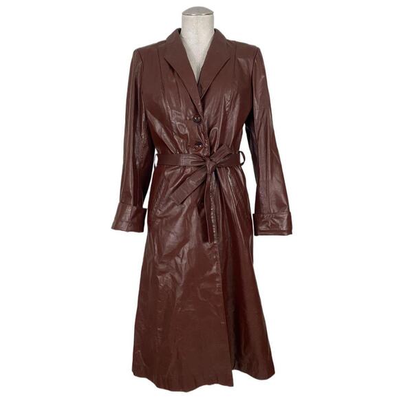 Sears | Jackets & Coats | Vintage Brick Red Leather Belted Trench Coat ...